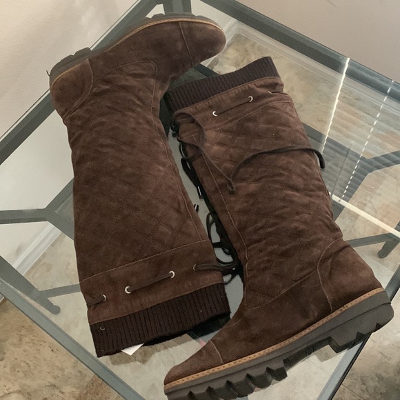 Aquatalia | Shoes | Aquatalia By Marvin K Quilted Brown Suede Leather Pull On Knee Tall High ...